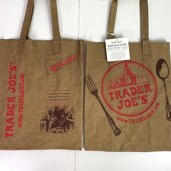Trader Joe'S | Bags | Trader Joes Rare Paper Washable Grocery Tote Bag ...